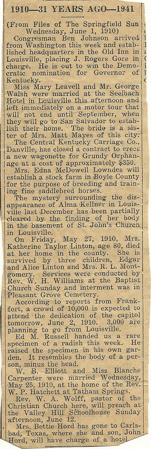 Tidbits From The Newspaper – Kentucky Kindred Genealogy