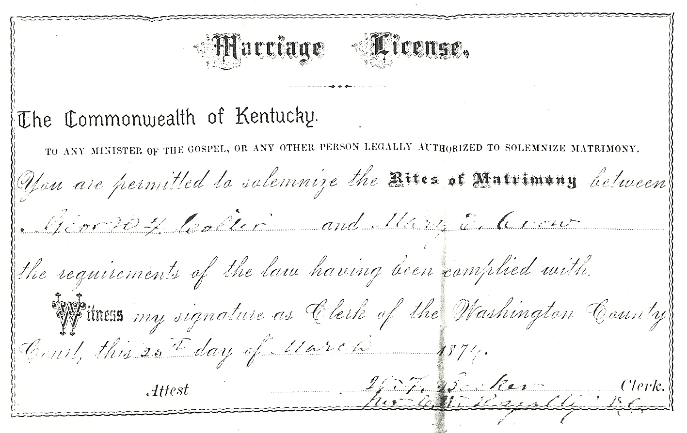 George F. Coulter and Mary Elizabeth Crow Marry! – Kentucky Kindred ...