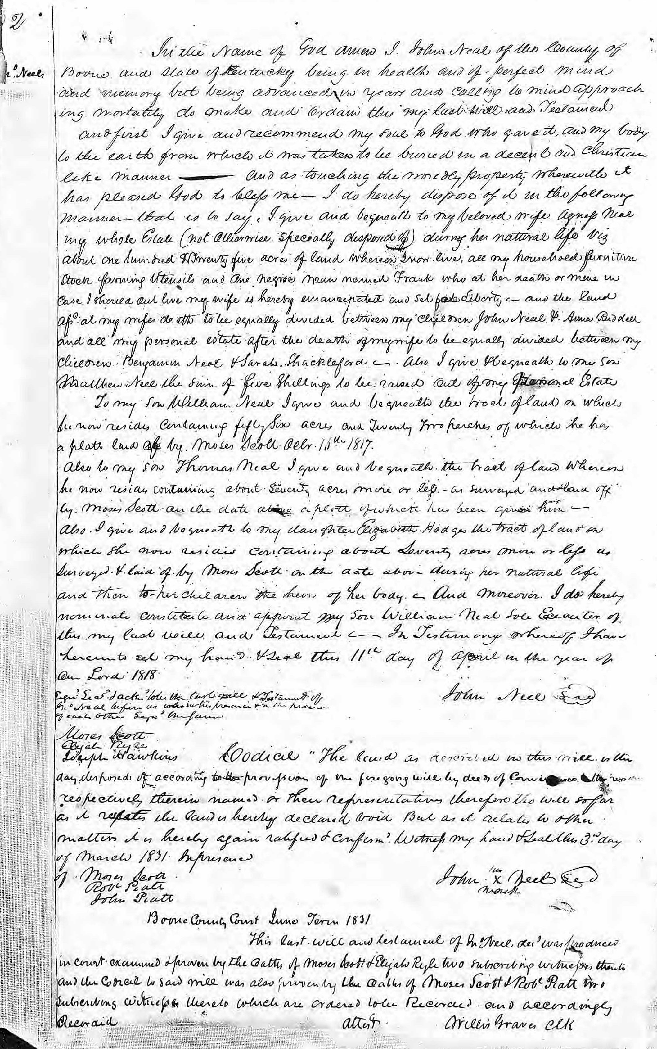 John Neal’s Will – Boone County – Kentucky Kindred Genealogy