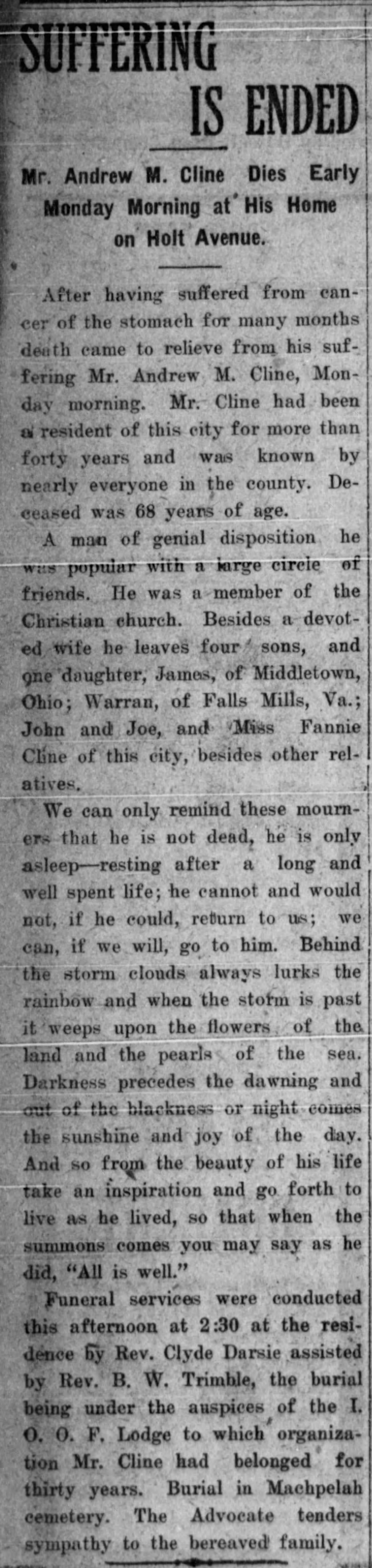 Andrew M. Cline Obituary – Kentucky Kindred Genealogy