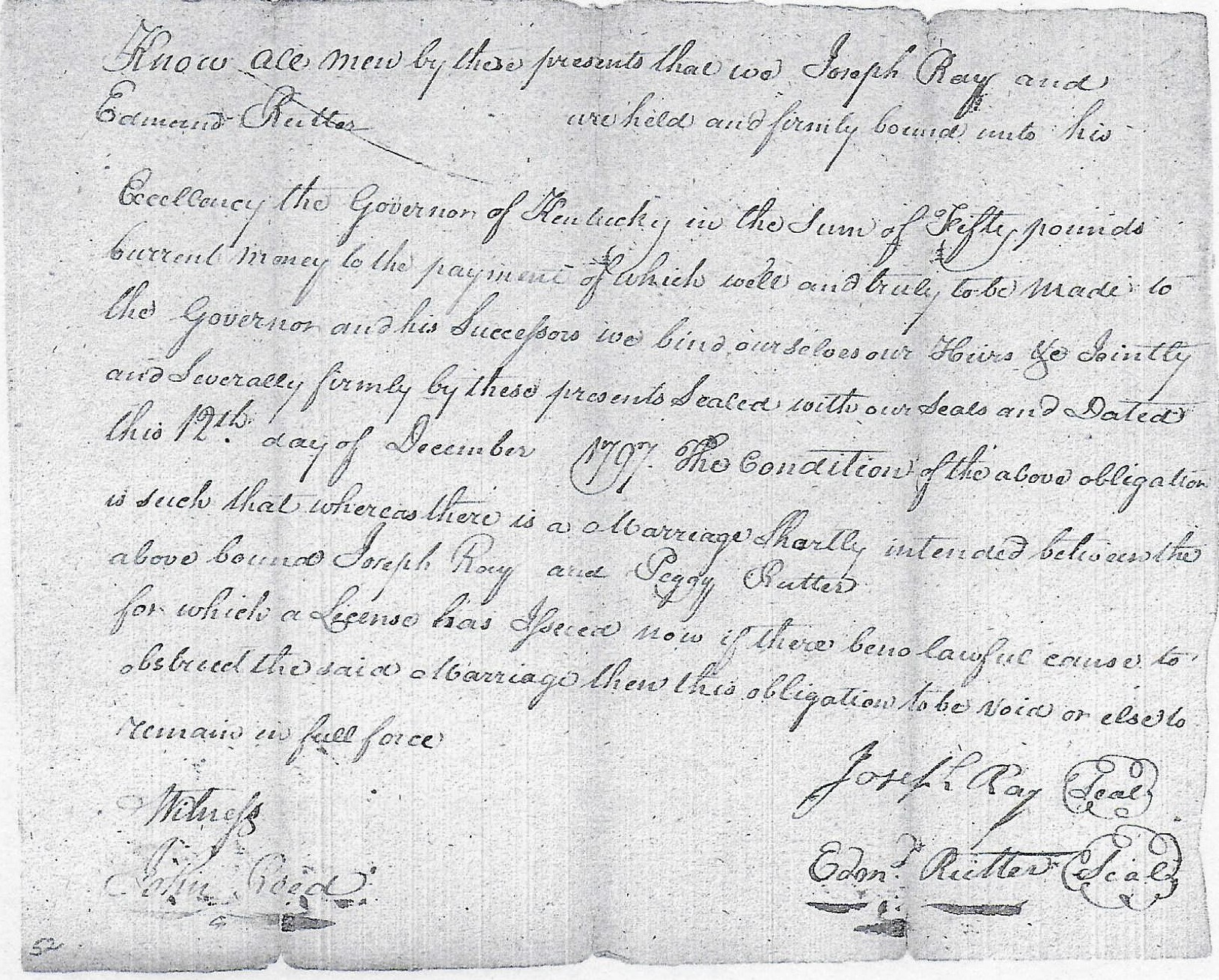 1797 Ray – Rutter Marriage Bond and Consent – Washington County ...