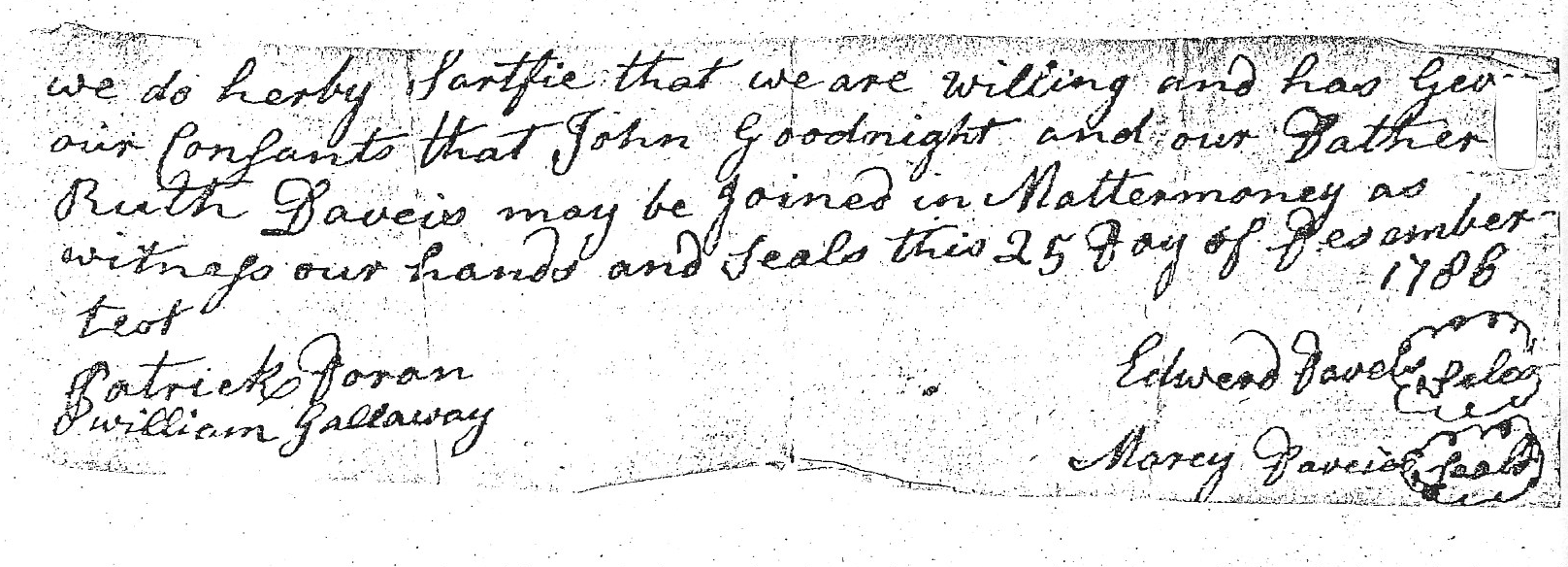 1786 Goodnight-Davies Marriage Bond and Consent – Mercer County ...