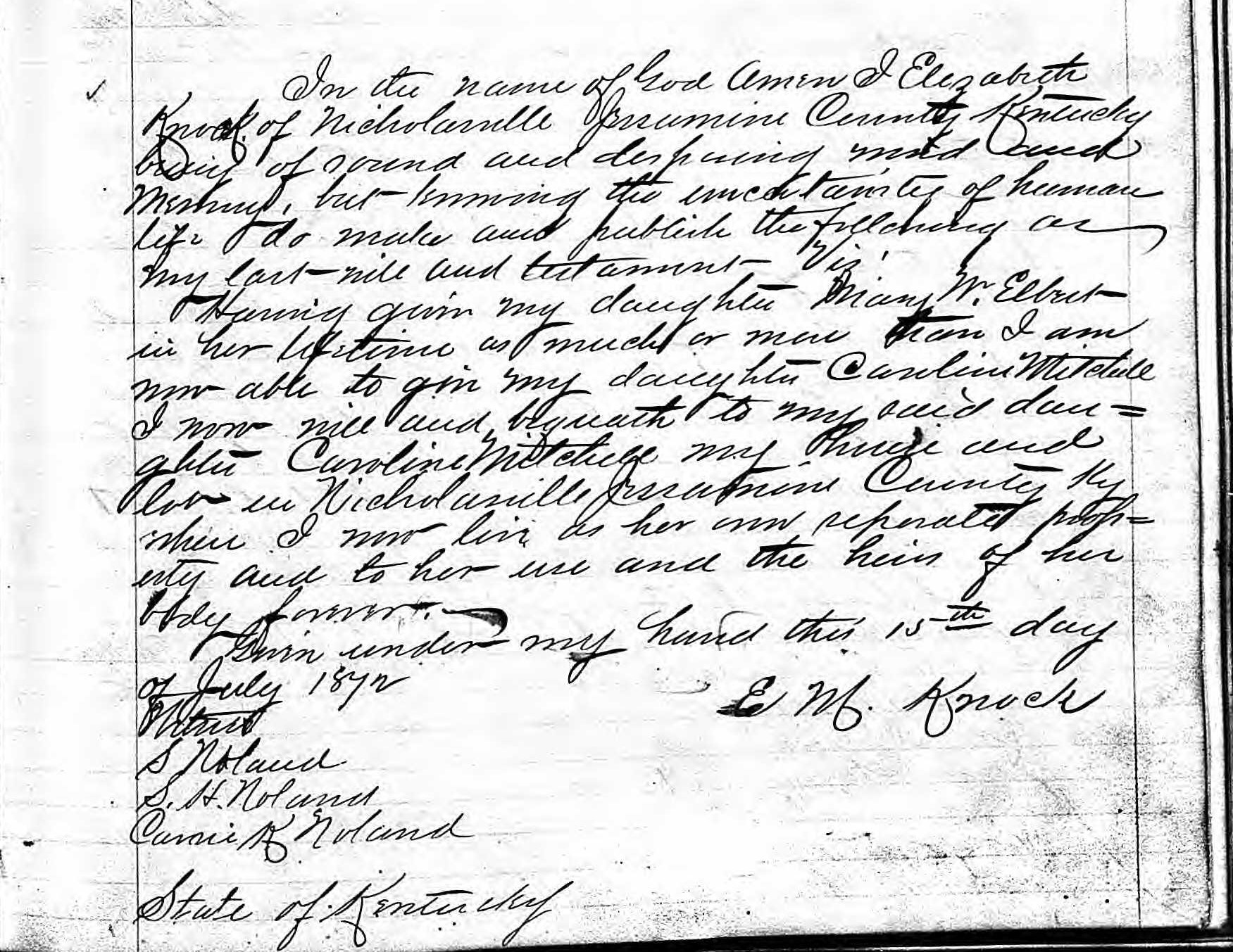 Samuel Knock, 1851 Will, Elizabeth Knock, 1872 Will – Jessamine County ...