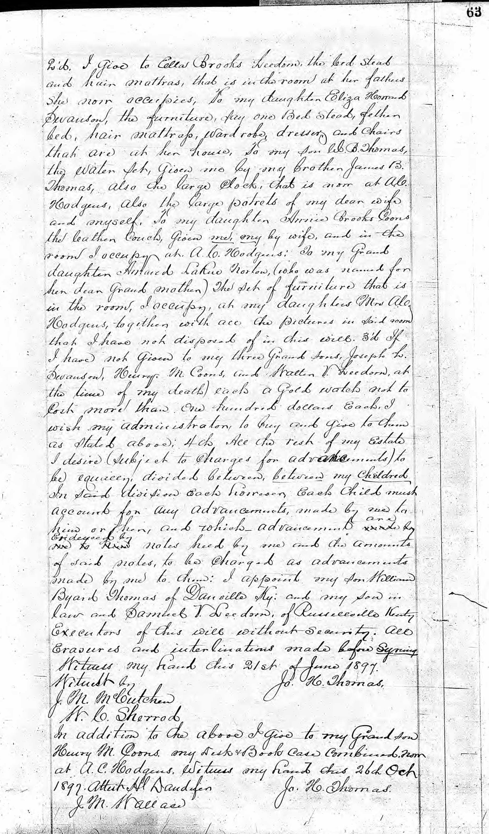 1897 Will of Joseph H. Thomas – Logan County – Kentucky Kindred Genealogy
