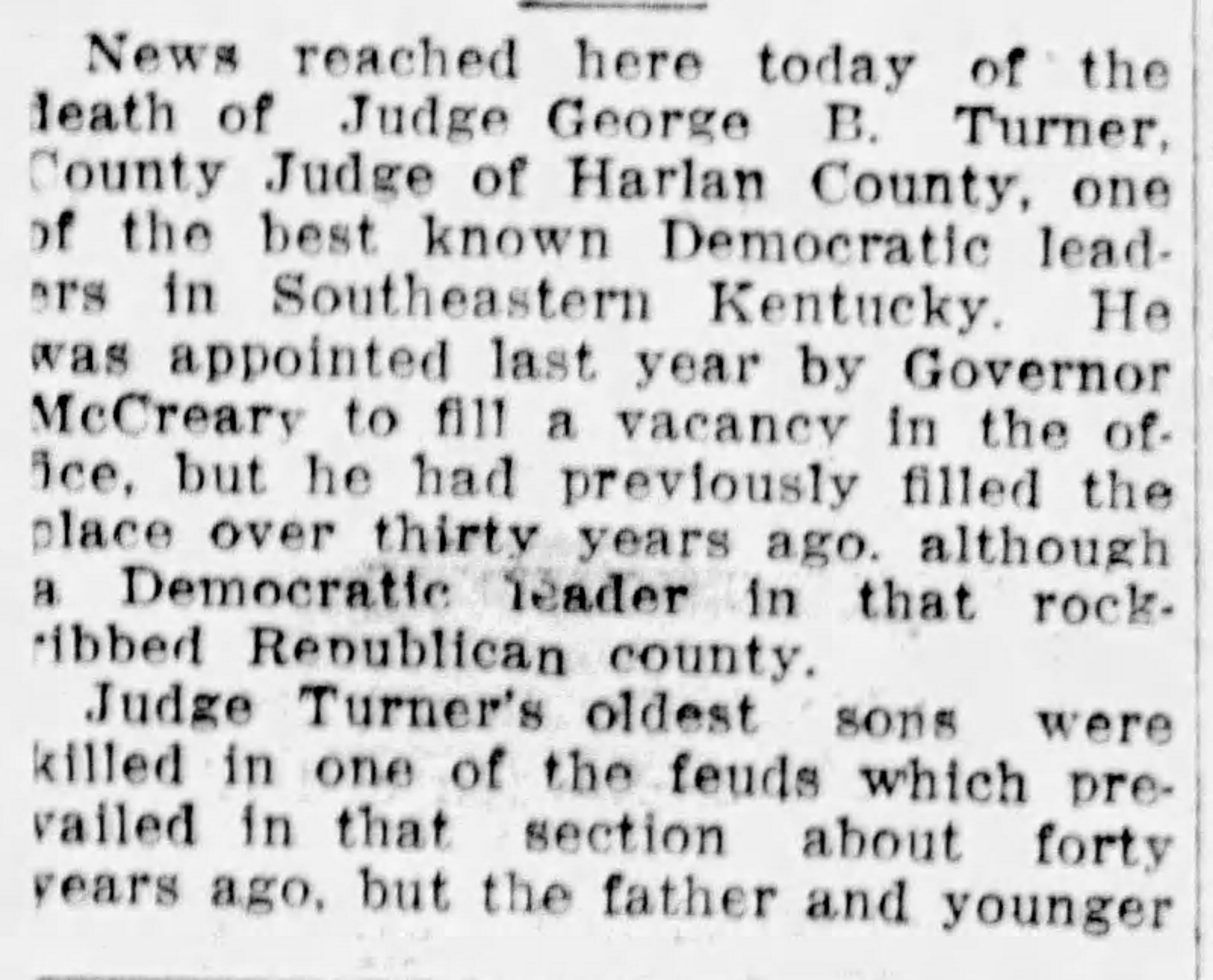 Turner and Howard Families of Harlan County and the Feud Between the ...
