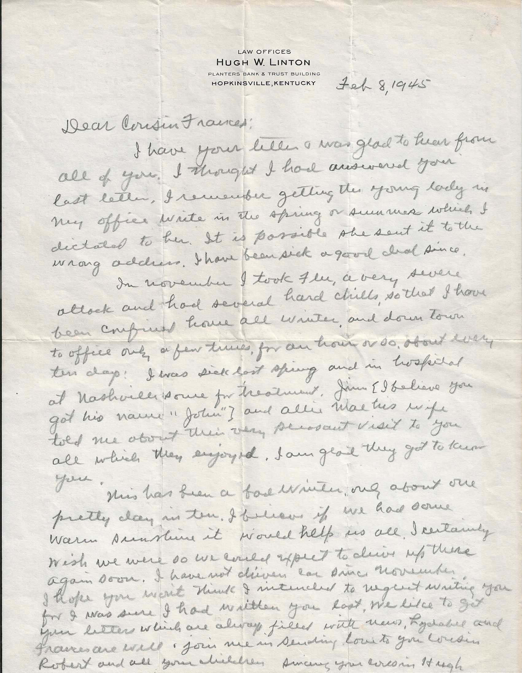 Correspondence of Hugh Walter Linton and Frances Barber Linton ...