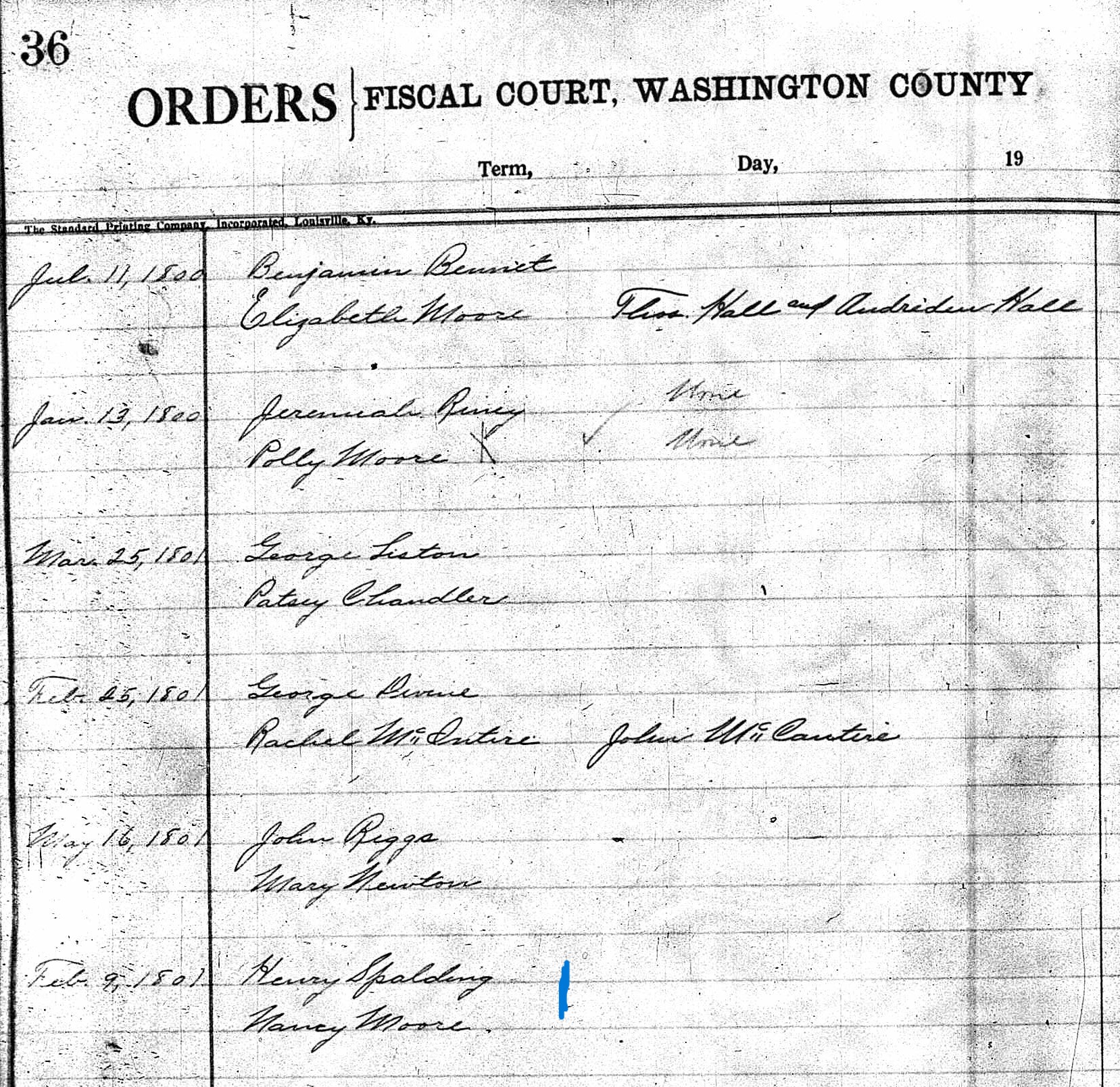 Henry Spalding Married and Died in 1801 – Washington County – Kentucky ...